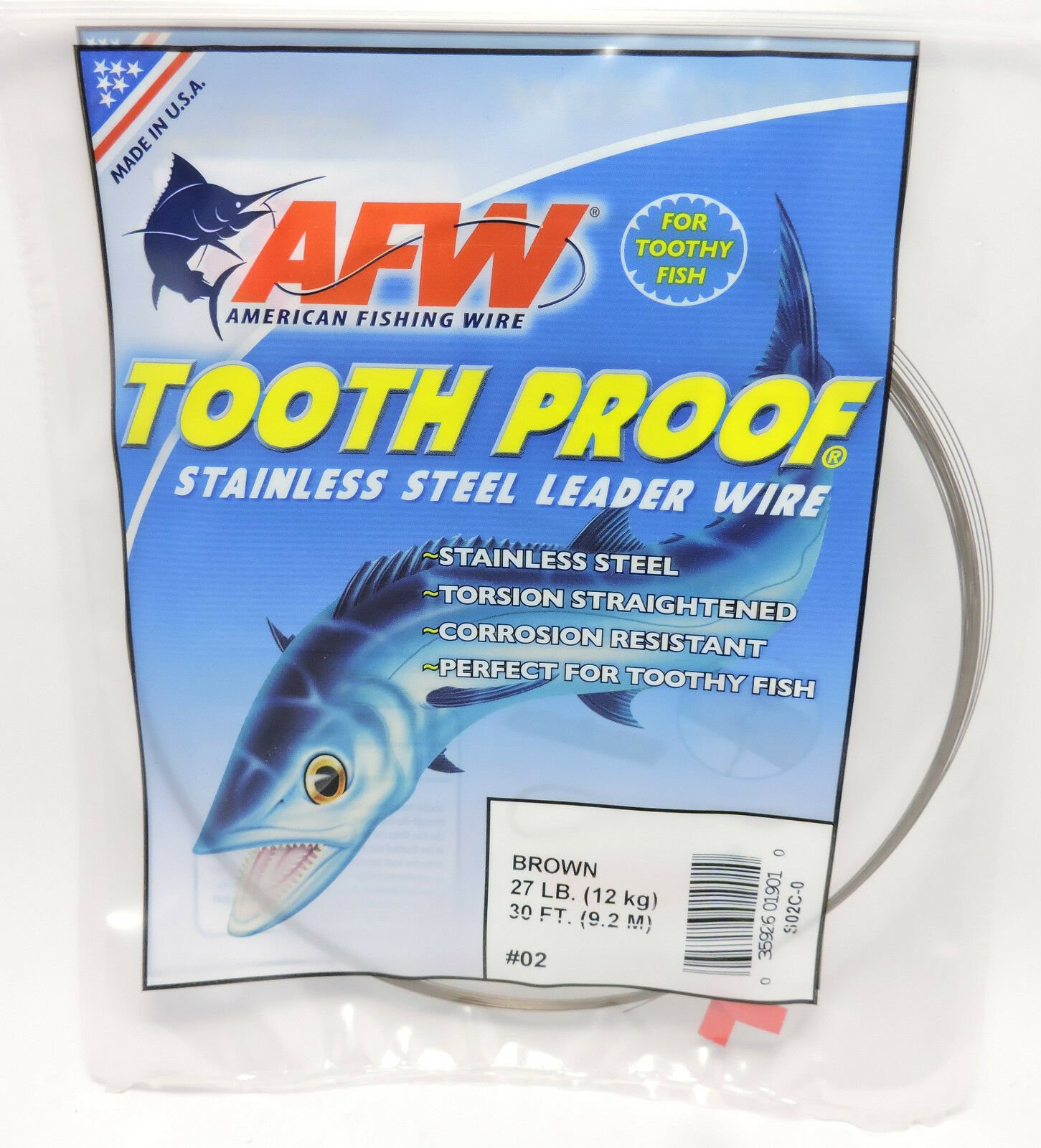 AFW TOOTH PROOF BROWN SINGLE STRAND STAINLESS STEEL LEADER FISHING WIRE ...