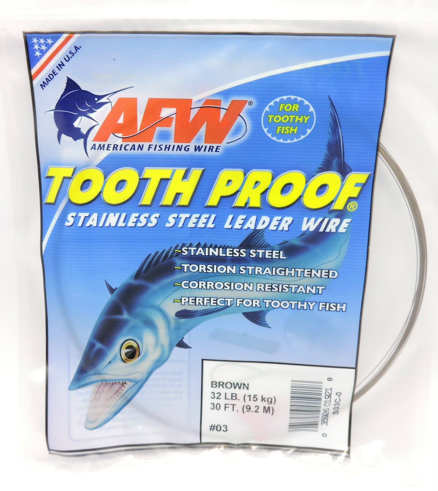 AFW TOOTH PROOF BROWN SINGLE STRAND STAINLESS STEEL LEADER FISHING WIRE ...